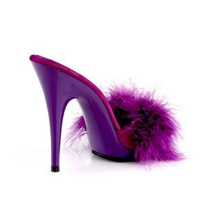 Dolls Kill | Shoes | Purple Marabou Feather Satin And Suede Sandal ...